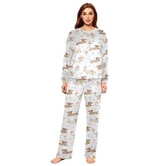 Alaza Ensemble de pyjama en polaire pour femme, lapin et carotte pour femmes, vêtements de détente deux pièces, vêtements de nuit, pyjama thermique, super d