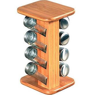 KESPER 58099 Gew&uuml;rzkarussell 8 leere Gl&auml;ser aus Bambus, Braun, 15 x 25,5 x 13 cm