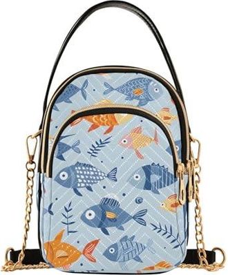 Mnsruu Sac à bandoulière pour femme avec sangle réglable Motif poisson Bleu océan