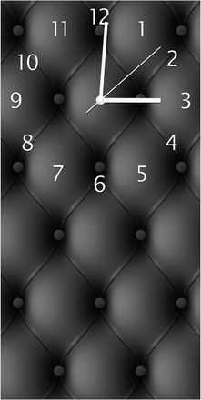 Wallario Design-Wanduhr, Acrylglasuhr Größe 30 x 60 cm, weiße Zeiger, Motiv Schwarze Ledertür