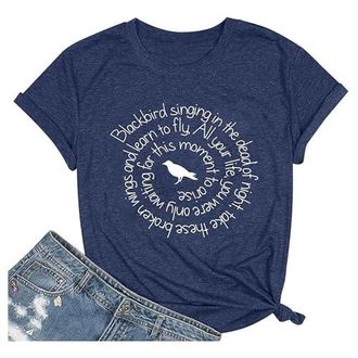 Generic T-shirts de musique country pour femmes 2025 tendance athl&eacute;tique mignon hauts amples d&eacute;contract&eacute;s vintage t-shirts amples amples sortant Blackbird cha