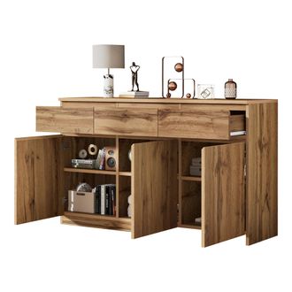 STILVORA Credenza Con 3 Ante E 3 Cassetti, Ripiani Regolabili, In Pannelli Di Particelle, 135 &times; 40 &times; 81 Cm, Legno