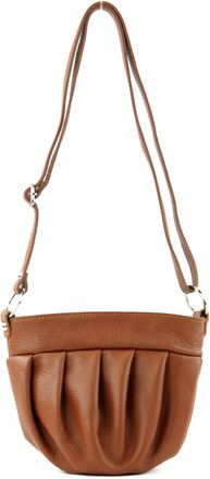 modamoda.de T191 Damen Leder Umh&auml;ngetasche Schultertasche Klein handmade in Italy, Farbe:Cognac