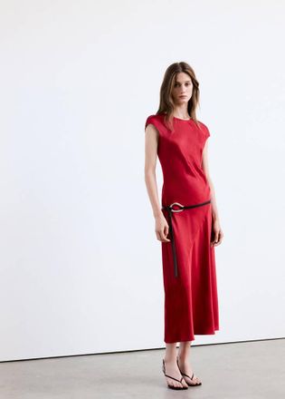 Mango Robe midi col rond rouge - Femme - XS - MANGO