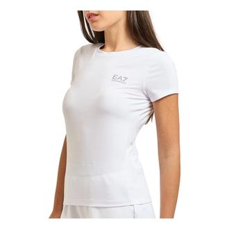 Emporio Armani Femme, Tops, Blanc, Taille: 40 FR T-Shirt Coupe Slim avec Bande Dorsale Logo