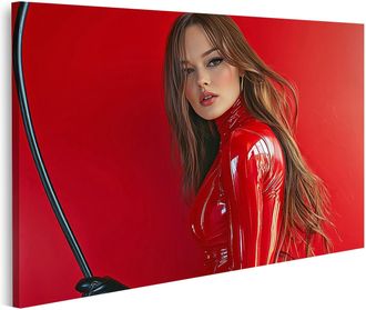 Islandburner Bild auf Leinwand Frau in rotem Latex auf rotem Hintergrund für Schlafzimmer Kunstliebhaber Kunstgalerie Bilder Wandbilder Poster