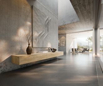 DELIFE Lowboard Cuor 250 cm Keramik Laminam Sabbia Eichefarbig 1 Klappe 1 Schubfach Schwebend, Lowboards