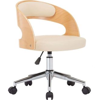 vidaXL Chaise pivotante de bureau Crème Bois courbé et similicuir Vidaxl