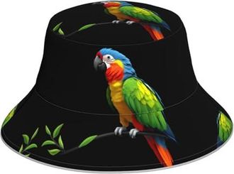 Generic WHJWZY Chapeau bob l&eacute;ger imprim&eacute; perroquet chantant - pour homme et femme - Couvre-chef de protection pour voyage et activit&eacute;s de plein air Noir, noir