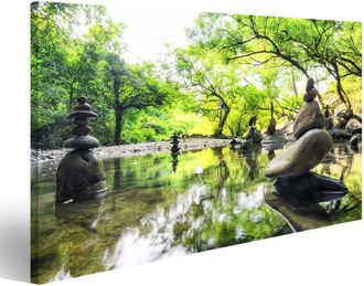 Islandburner Bild auf Leinwand Zen Meditation Landschaft Ruhe Spirituelle Natur Umwelt Stein Balance Wandbild Poster Kunstdruck Bilder 100x57cm