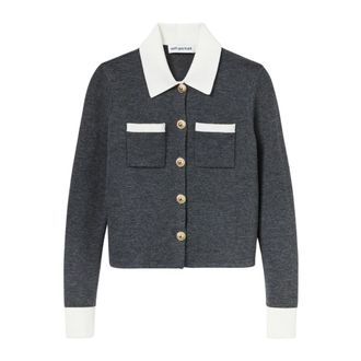 Self Portrait Contrast Collar Cardigan - - Knitwear - Damen - Grau - L
