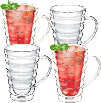 Wilmax England Wilmax - Thermogläser mit Henkel Bubble - 250 ml - 4er-Set - Doppelwandige Gläser für Wasser, Tee, Kaffee - Teegläser & Kaffeegläser - Becher für Heiß