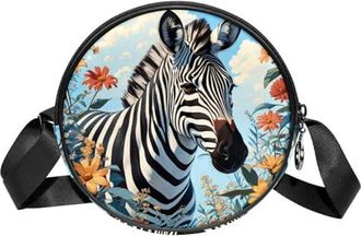 Generic Petit sac &agrave; bandouli&egrave;re rond pour femme, motif z&eacute;br&eacute; avec fermeture &eacute;clair, bretelles r&eacute;glables, sac &agrave; main rond d&eacute;contract&eacute; pour femmes et filles