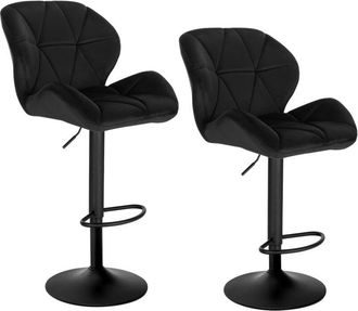Woltu Woltu - Lot de 2 Tabouret de Bar réglable en Hauteur Chaise Haute pour Bar avec Dossier siège rembouré en Velours Pied en métal, Noir