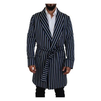 Dolce & Gabbana Schwarzer Blauer Martini Bedruckter Futterbademantel - - Coats - Herren - Schwarzk - M