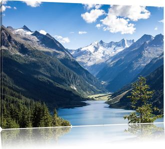 Pixxprint See an Bergen, Größe: 120x80cm, Leinwandbild, fertig gespannt, Wandbild, Dekoration, Kunstdruck, kein Poster