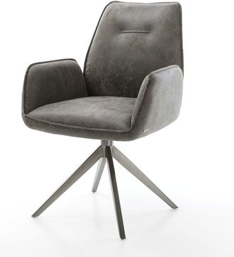 DELIFE Drehstuhl Zoa-Flex Mikrofaser Grau Antik Kreuzgestell breit Graphit 360° drehbar Wippfunktion Taschenfederkern, Esszimmerstühle