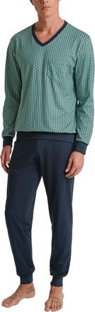CALIDA Relax Imprint Bündchen-Pyjama Herren, aus 100% Baumwolle, Hose mit stoffbezogenem Gummibund