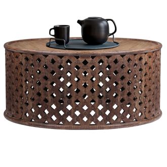 WOMO-DESIGN Couchtisch Doha &Oslash; 100x45 cm rund, Braun, Unikat, handgefertigt aus Massivholz Mangoholz, Moderne Holzoptik, Vintage Design, Sofatisch Wohnzimmertisch 