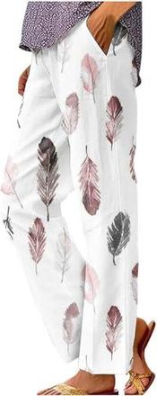 Generic Pantalon Ample Femme Fluide Lin Large Elegant Pantalon D&eacute;contract&eacute; en Coton et Lin pour Femmes Imprim&eacute; R&eacute;tro Poches Amples V&ecirc;tements Femme Ample Fluid