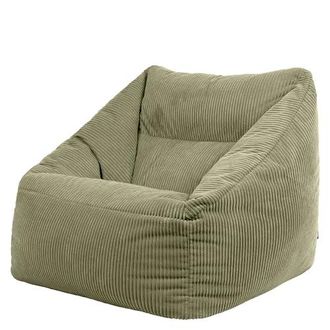 Icon Brand Natalia Fauteuil Pouf Velours C&ocirc;tel&eacute;, Gros Pouf avec Remplissage, Fauteuil Salon Confortable, 1 Place, Chaise Chambre, Meuble Salon, Vert Sauge