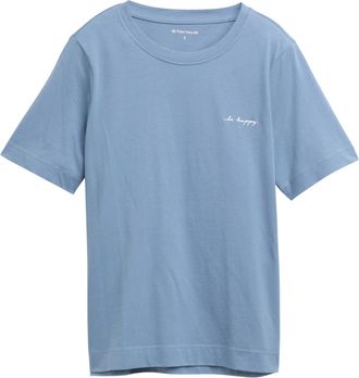 Tom Tailor Damen 1048083 Basic T-Shirt mit Herz-Print, 25900-Soft Mid Blue, M