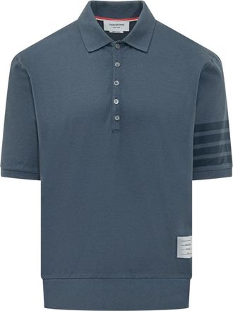 Thom Browne Homme, Tops, Bleu, Taille: L Polo en coton teint en pi&egrave;ce