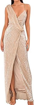 Generic Robe Longue,Robes de soirée en Or à Sequins pour Femmes Jupe Bouffante Longue Robe Automne Femme