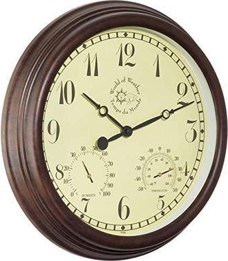 Esschert Design Wanduhr, Gartenuhr aus Kunststoff, rund, ca. 38 cm x 6,1 cm x 38 cm