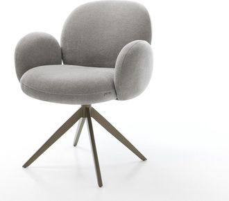 DELIFE Drehstuhl Nube-Flex mit Armlehnen Strukturstoff Soft Grau Kreuzgestell breit Effektfinish Titan 360° drehbar Wippfunktion Taschenfederkern, Esszimmers