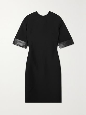 Valentino Garavani Kleid Aus Cr&ecirc;pe Aus Einer Woll-seidenmischung Mit Lederbes&auml;tzen - Schwarz