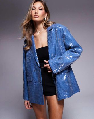 Asos Robe style blazer oversize à sequins - Bleu