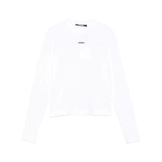 Jacquemus Wei&szlig;es Langarm-Logo-Patch-T-Shirt - - Tops - Damen - Wei&szlig; - S