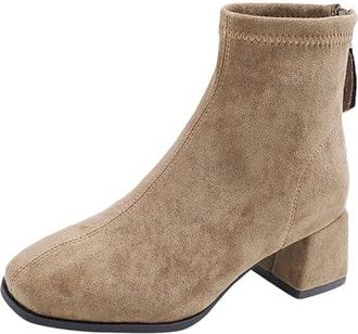 Generic Bottines confortables en daim synth&eacute;tique pour femme - Bout rond - Talon bloc bas - Fermeture &eacute;clair dans le dos - Chaussures d&eacute;contract&eacute;es pour lhive