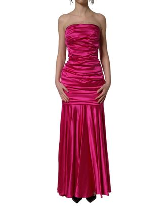 Dolce & Gabbana Womens Ruched Satin Gown Pink Silk Elastane