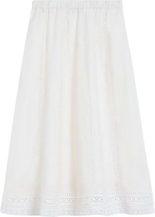 Max Mara Femme, Jupes, Beige, Taille: 36 FR Jupe en lin avec broderie ajour&eacute;e