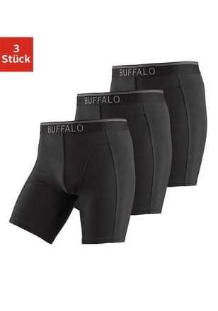 Buffalo Langer Boxer BUFFALO Boxershorts für Herren, Herren, Gr. XXL, 3 Stk., schwarz, Jersey, Obermaterial: 92% Baumwolle, 8% Elasthan (LYCRA), unifarben, Un
