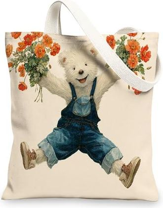 Generic Sacs fourre-tout en toile avec motif animal mignon, motif ours floral, sacs dépicerie réutilisables, fantaisie, ludiques, légers et lavables, sacs en 