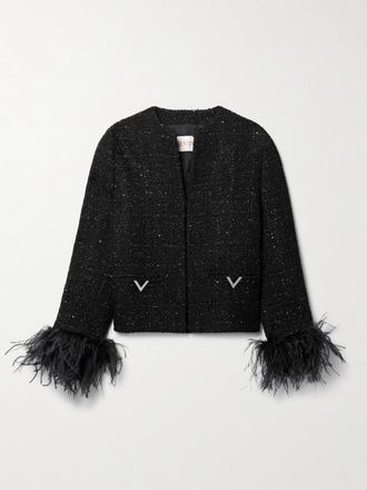 Valentino Garavani Jacke Aus Boucl&eacute;-tweed Mit Verzierungen In Metallic-optik - Schwarz