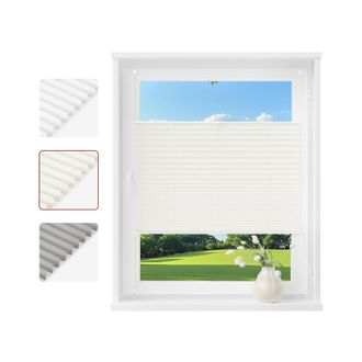 Woltu Plissee ohne Bohren Klemmfix Faltrollo Jalousie Creme 60x130cm (BxH), Plisseerollo Crushed Optik Sichtschutz und Sonnenschutz Easyfix lichtdurchl&auml;ssig