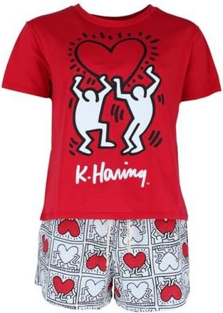 Keith Haring Ensemble de pyjama en tricot avec short pour femme, Rouge, L