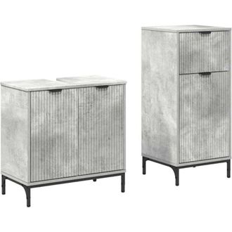 vidaXL Badezimmerm&ouml;bel-Set 2 pcs Beton Grau Sperrholz und Metall vidaXL