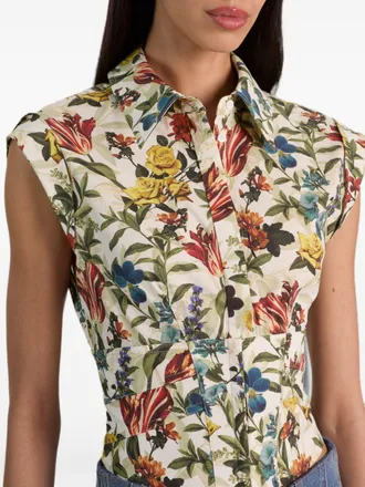 Alice & Olivia Floral-Print Cotton Shirt - Beige