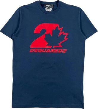 Dsquared2 Homme, Tops, Bleu, Taille: XL T-shirt Bleu Imprimé Manches Courtes