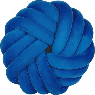 Beliani Dekokissen Knotenoptik 30 x 30 cm Geflecht Polyester Ovalform blau Akola