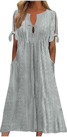 Generic Robe unie pour femme, tendance, d&eacute;contract&eacute;e, col en V, manches courtes, moulante, &eacute;l&eacute;gante, gris, XXL