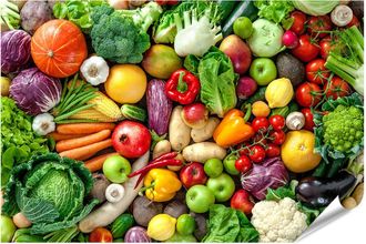 Islandburner XXL Bild Poster Bunter Mix aus frischem Obst und Gemüse in leuchtenden Farben Premium Bilder Fotodruck