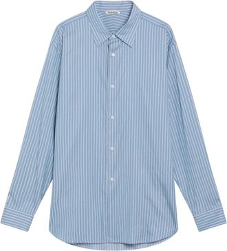 Auralee Homme, Chemises, Bleu, Taille: XL Cotton Silk Stripe Shirt