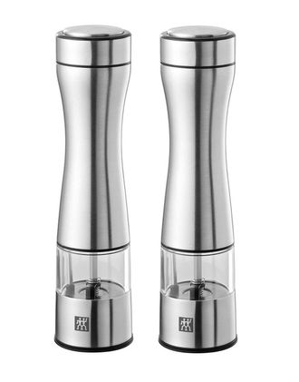 Zwilling Zwilling Table Salz und Pfefferm&uuml;hle elektrisch 2er Set, mit Deckel, Gew&uuml;rzm&uuml;hle Edelstahl geb&uuml;rstet, elektrische Salzm&uuml;hle Keramikmahlwerk