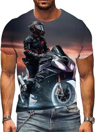Keephen T-Shirt &agrave; col Rond pour Homme avec Motif Moto VTT Sportif Impression 3D Manches Courtes Haut d&eacute;contract&eacute;